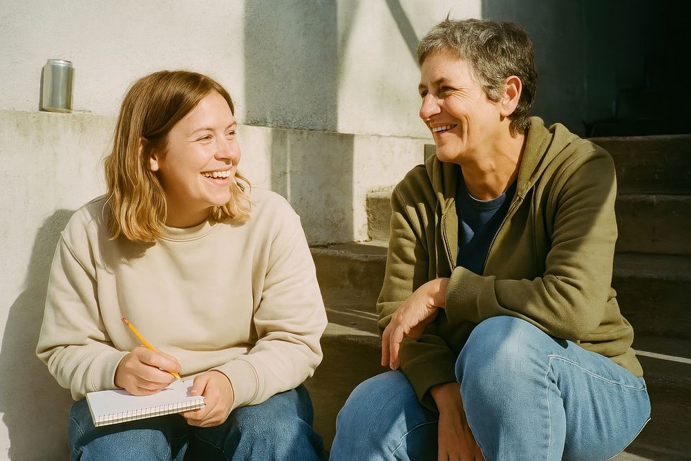 Joyful conversation between two friends. | Free Photo - rawpixel