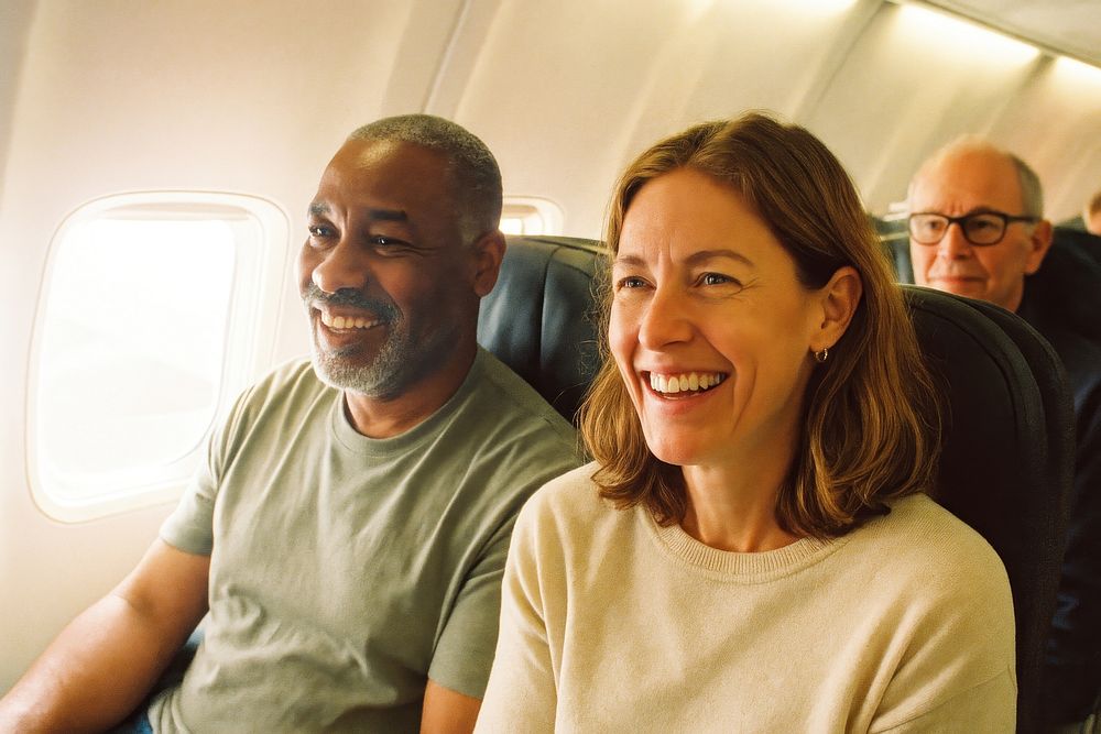 Happy passengers enjoying flight | Free Photo - rawpixel
