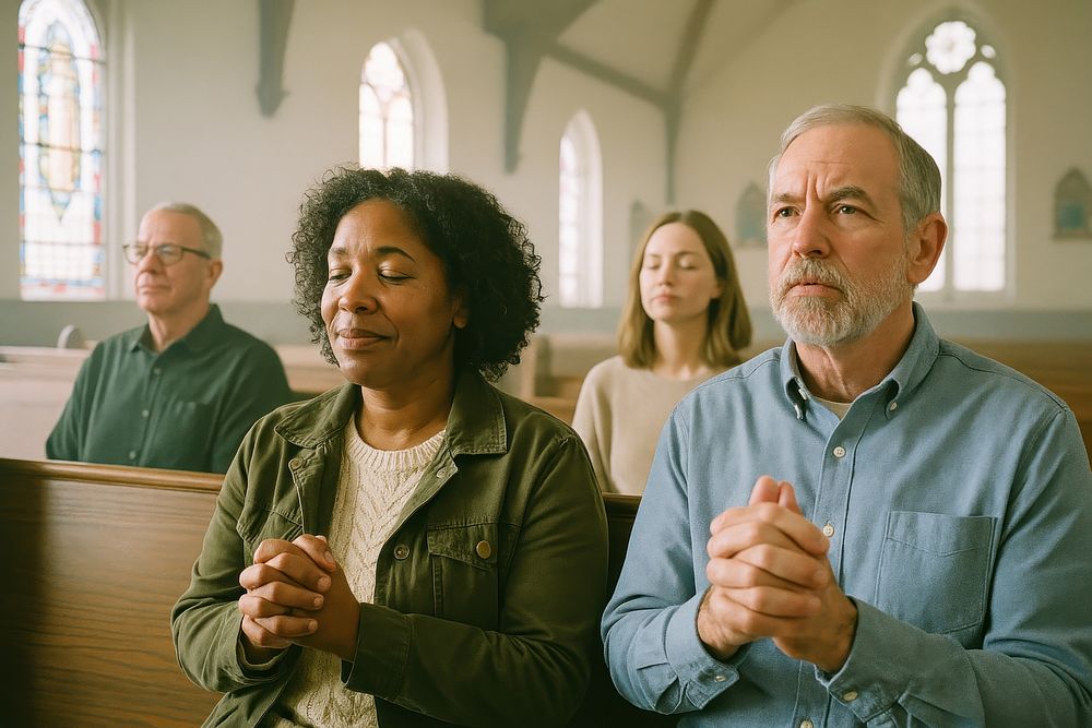 Diverse congregation praying together peacefully. | Free Photo - rawpixel