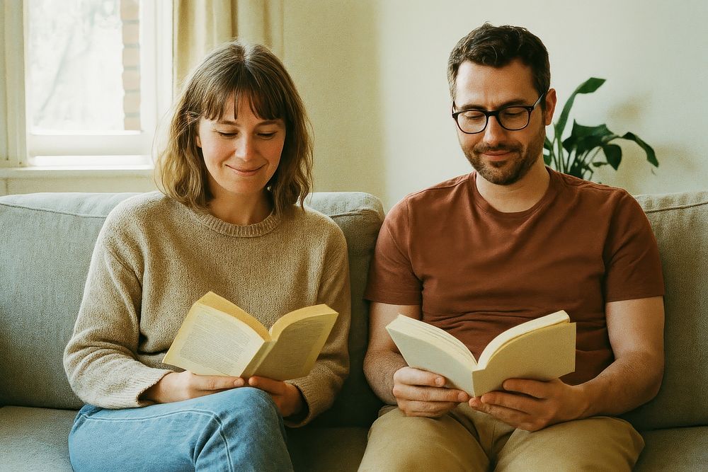 Couple reading books together happily | Free Photo - rawpixel