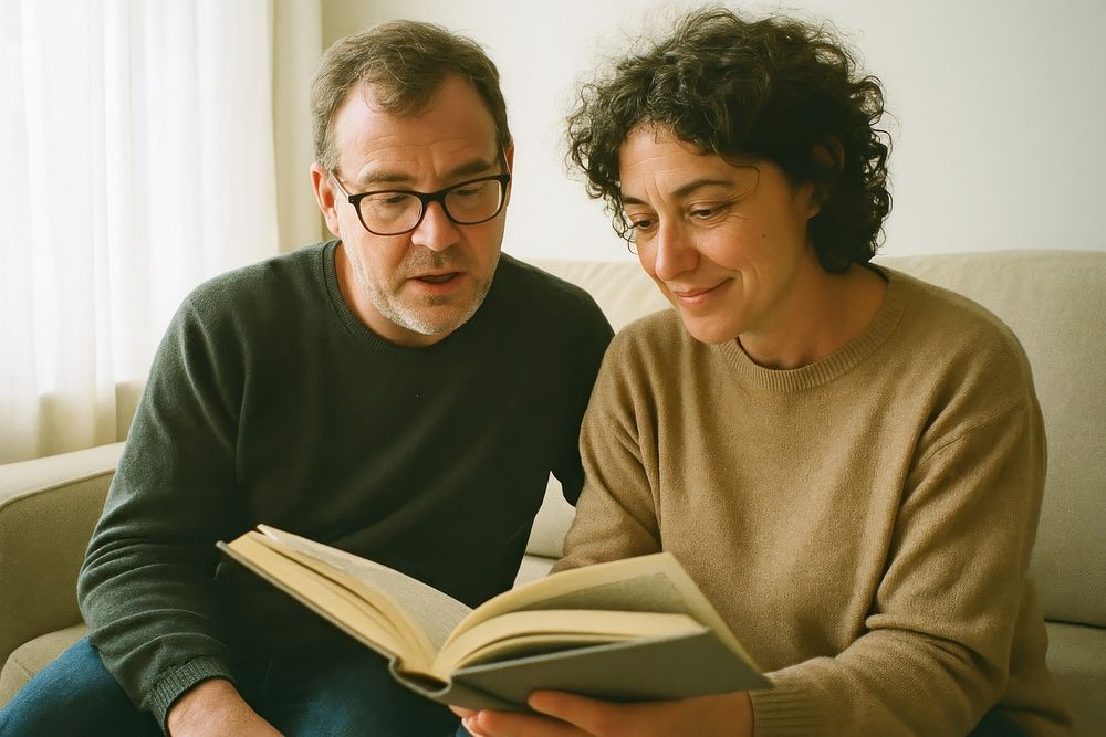 Couple reading book together happily | Free Photo - rawpixel