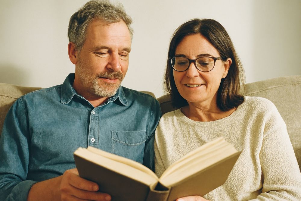 Couple reading book together happily | Free Photo - rawpixel