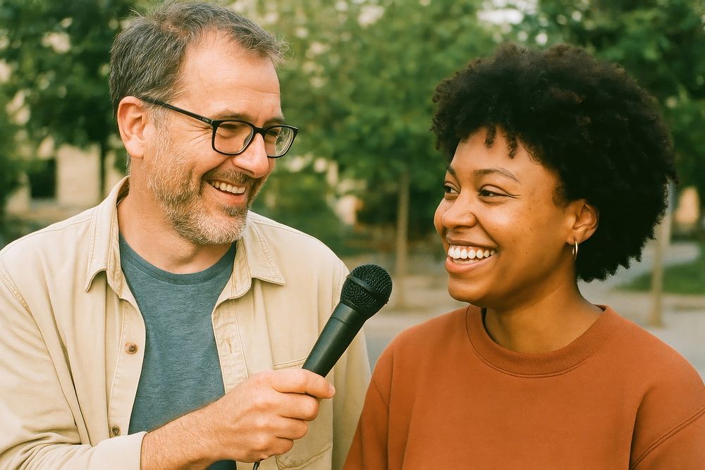 Joyful interview outdoor setting | Free Photo - rawpixel