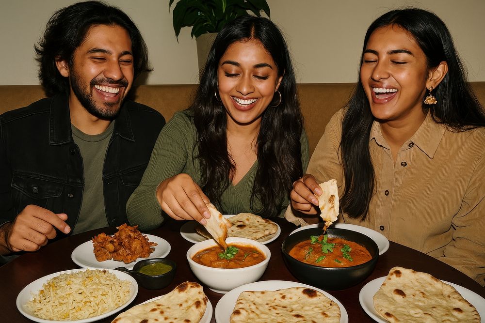 Friends enjoying delicious Indian cuisine. | Free Photo - rawpixel