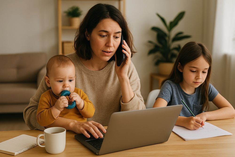 Multitasking mother with children | Free Photo - rawpixel