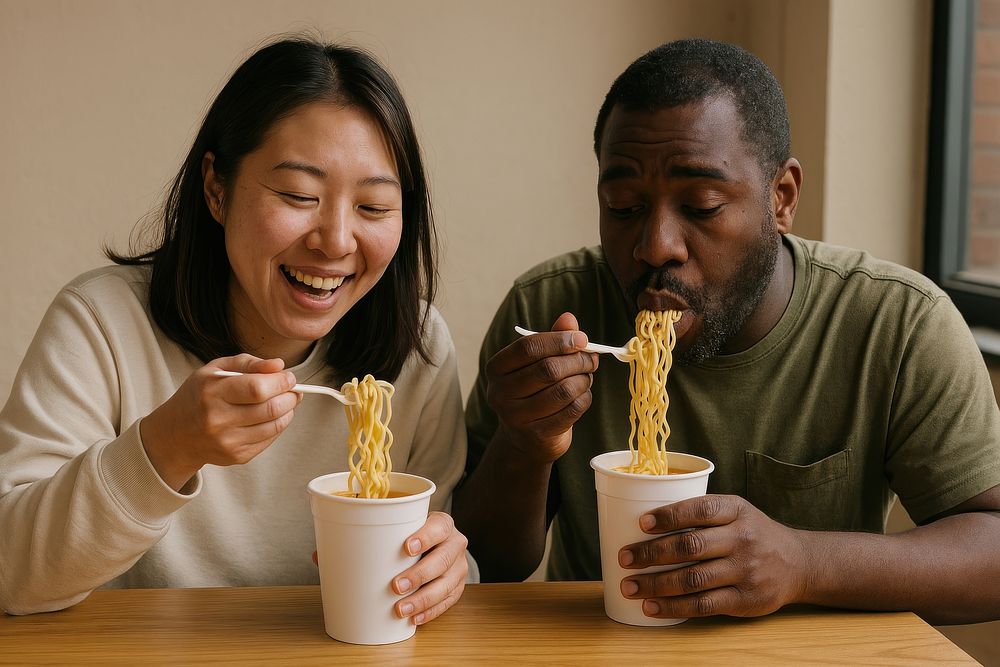 Friends enjoying instant noodles together. | Free Photo - rawpixel