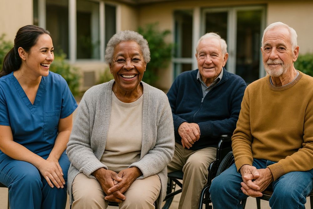 Happy seniors with caregiver outdoors. | Free Photo - rawpixel