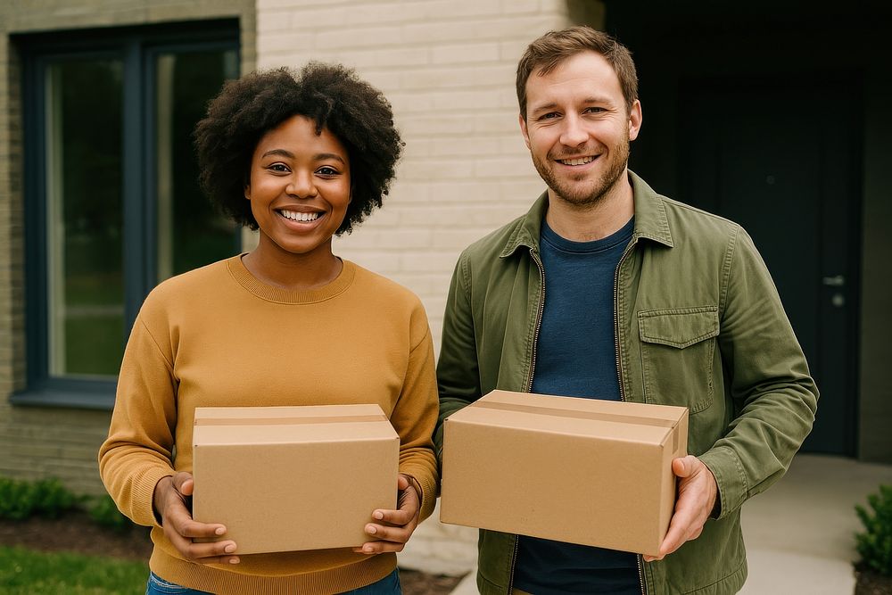 Happy delivery recipients holding boxes | Free Photo - rawpixel