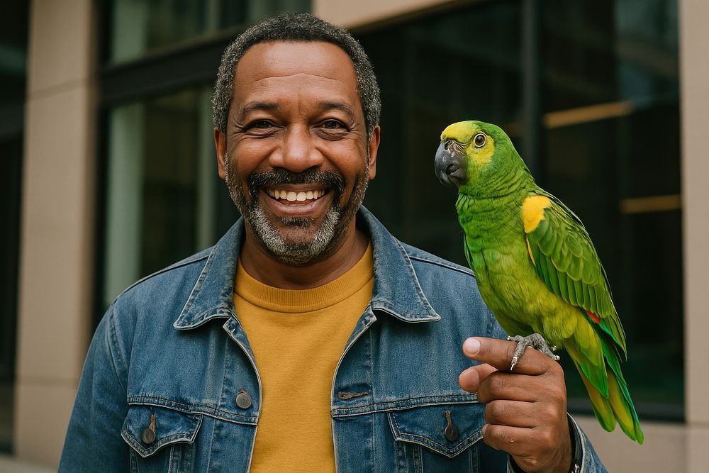 Man smiling with parrot | Free Photo - rawpixel