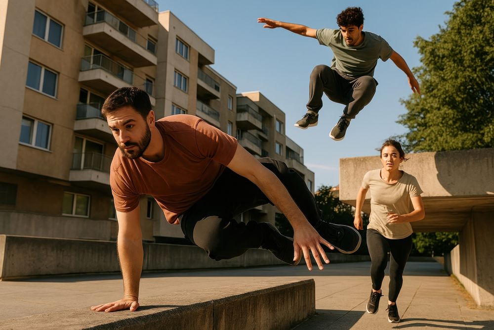 Dynamic urban parkour athletes leap | Free Photo - rawpixel