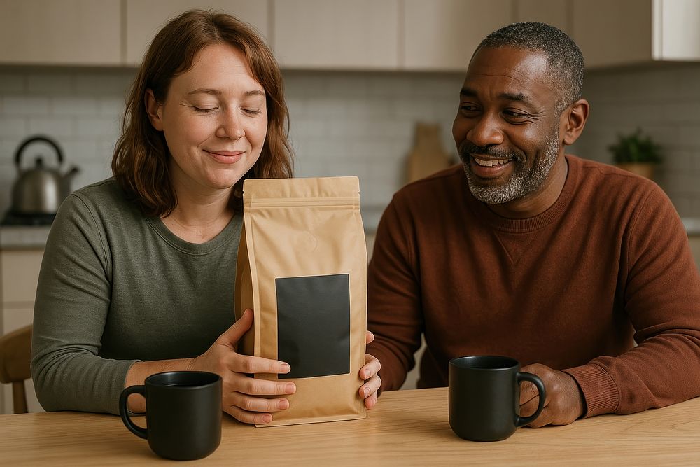 Couple enjoying coffee packaging. | Free Photo - rawpixel