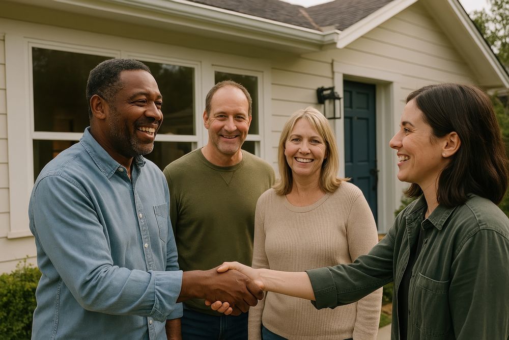 Friendly neighbors meeting outside home. | Free Photo - rawpixel