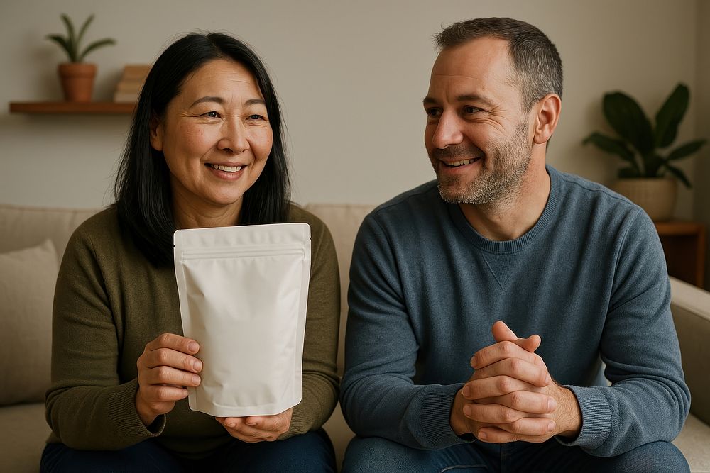 Couple showcasing product packaging. | Free Photo - rawpixel