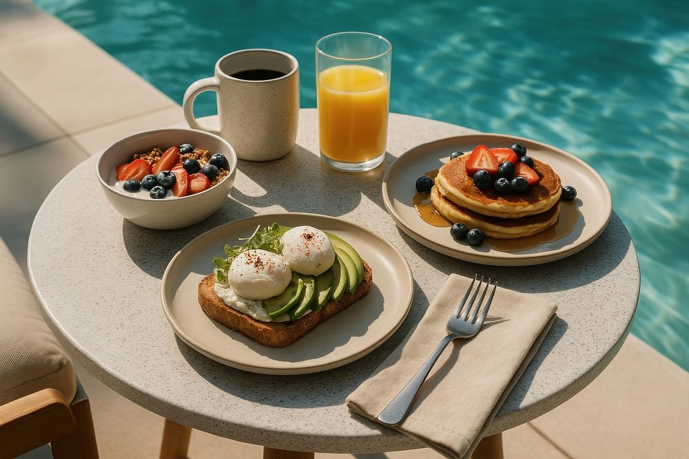 Delicious poolside breakfast spread | Free Photo - rawpixel