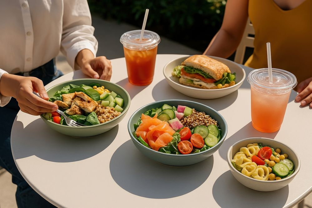 Fresh healthy meals outdoor dining | Free Photo - rawpixel