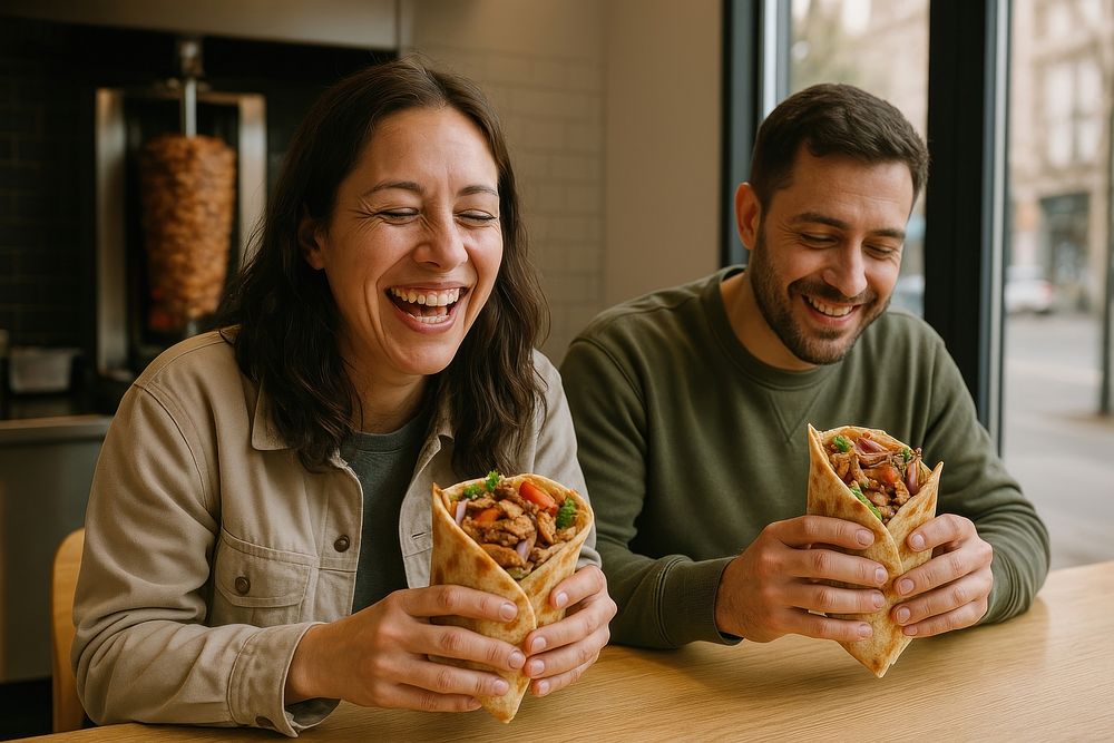 Happy friends enjoying wraps. | Free Photo - rawpixel