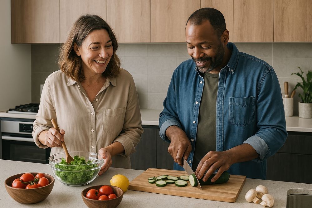 Couple cooking healthy meal together. | Free Photo - rawpixel