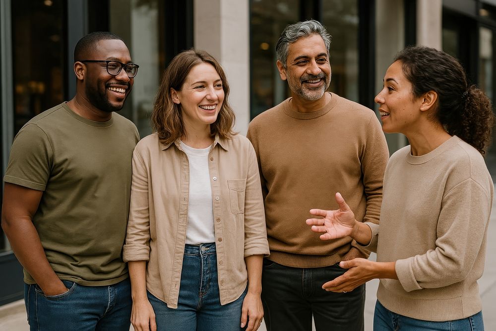 Diverse group happily conversing outdoors. | Free Photo - rawpixel