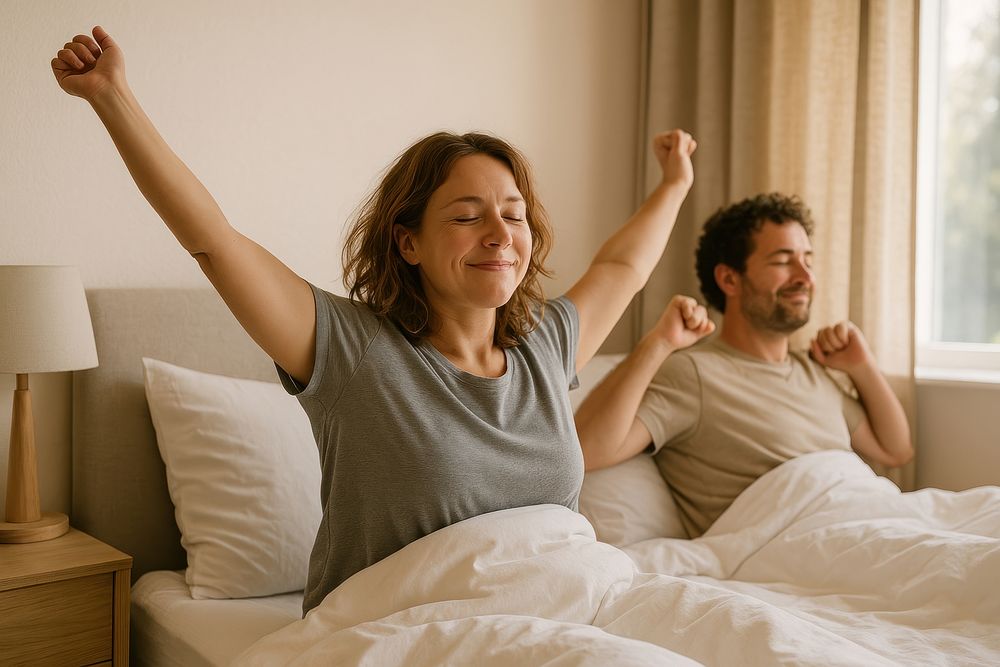 Happy couple waking up refreshed. | Free Photo - rawpixel