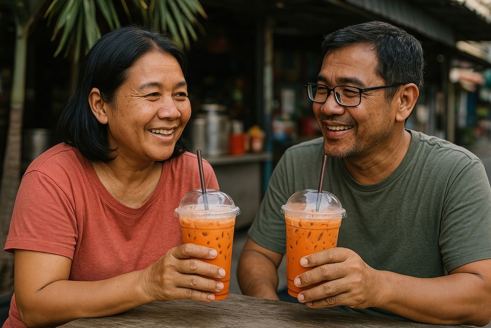 Happy couple enjoying iced tea. | Free Photo - rawpixel