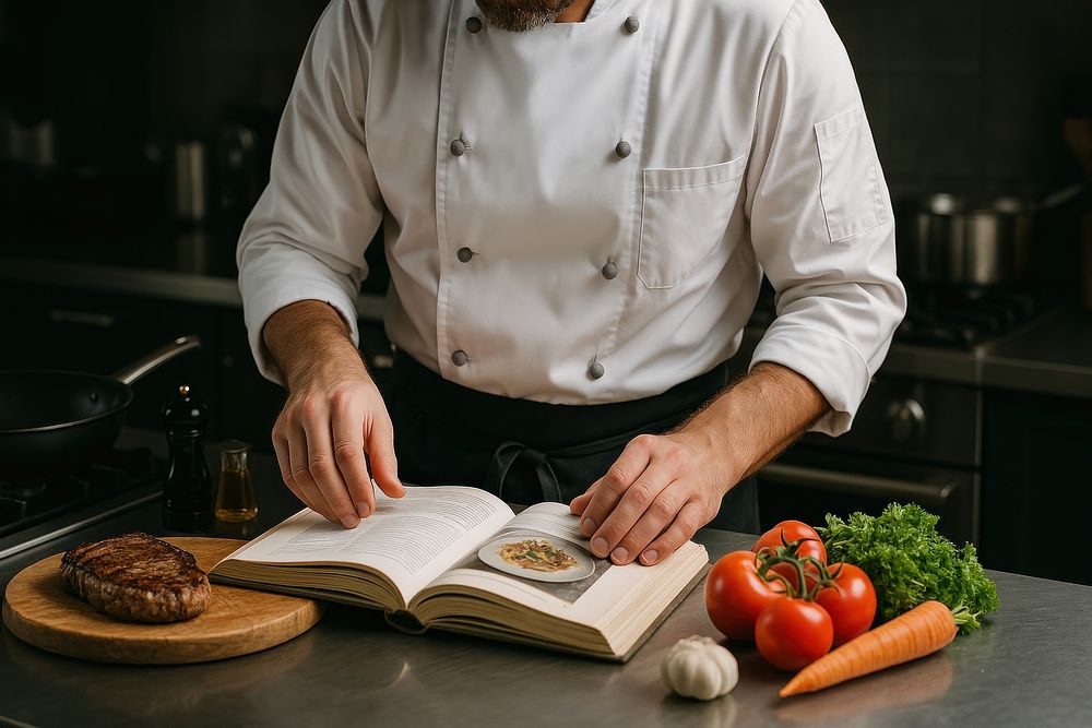 Chef reading cookbook kitchen | Free Photo - rawpixel