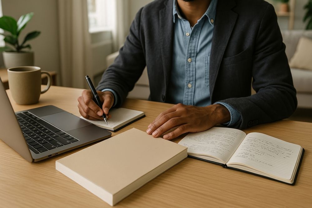 Focused writing at workspace. | Free Photo - rawpixel