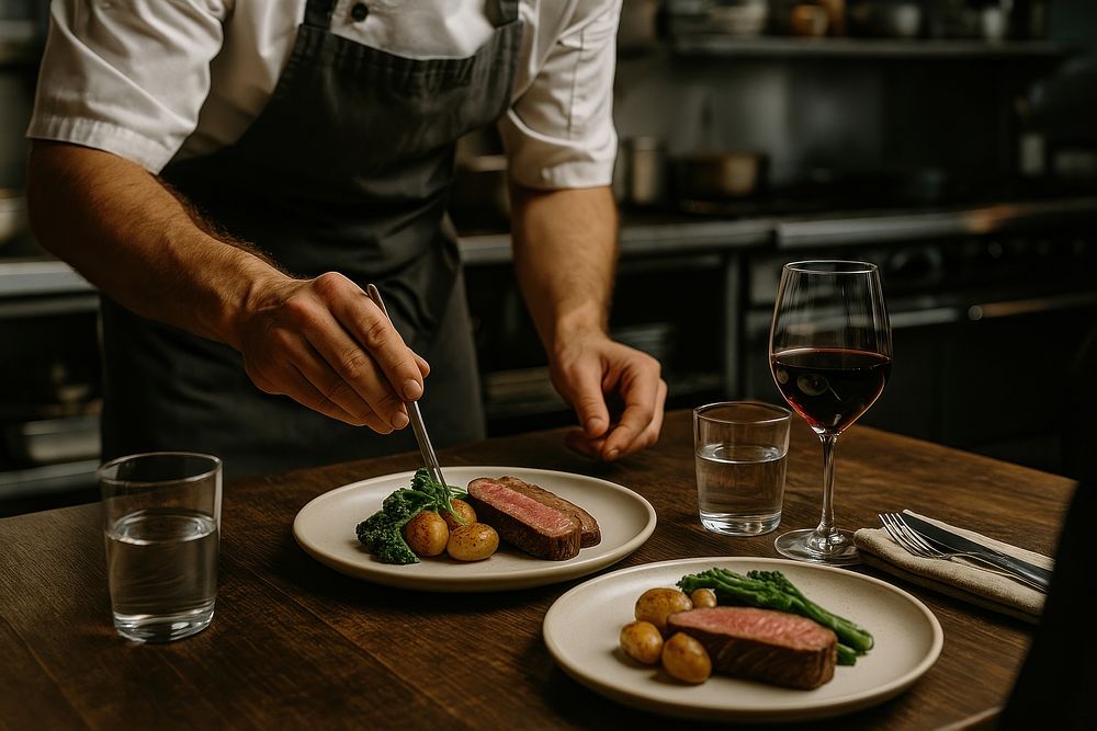 Chef plating gourmet steak dish. | Free Photo - rawpixel