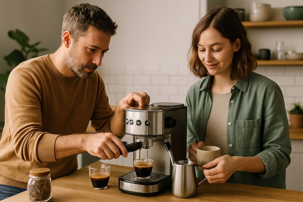 Couple brewing espresso together. | Free Photo - rawpixel