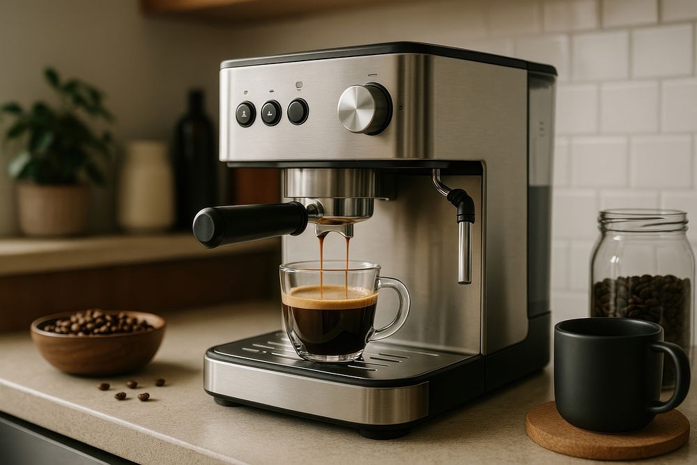 Sleek espresso machine brewing coffee. | Free Photo - rawpixel