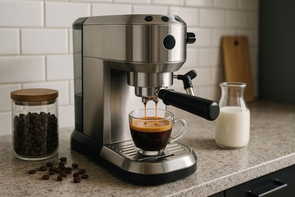 Sleek espresso machine brewing coffee. | Free Photo - rawpixel