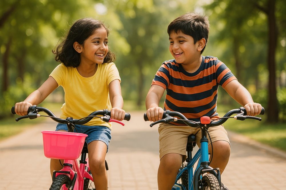 Joyful kids cycling outdoors together. | Free Photo - rawpixel