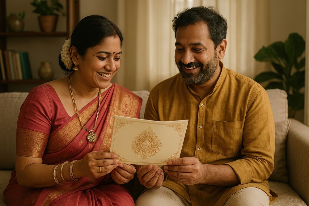 Couple joyfully reading invitation. | Free Photo - rawpixel