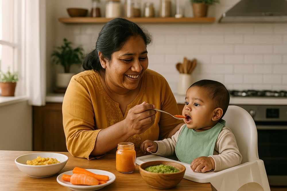 Mother feeding baby vegetables | Free Photo - rawpixel