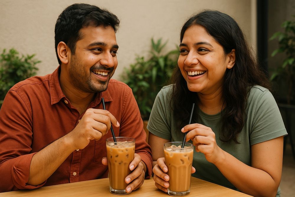Happy couple enjoying iced coffee. | Free Photo - rawpixel
