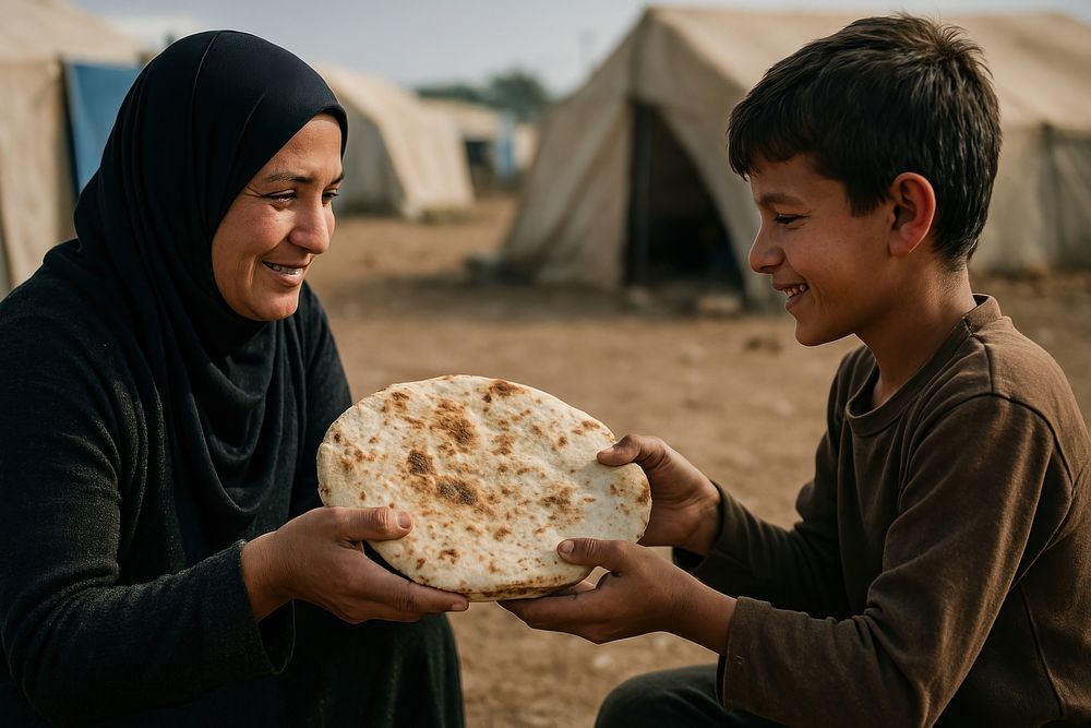 Sharing bread in refugee camp. | Free Photo - rawpixel