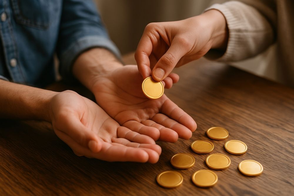 Hands exchanging golden coins. | Free Photo - rawpixel
