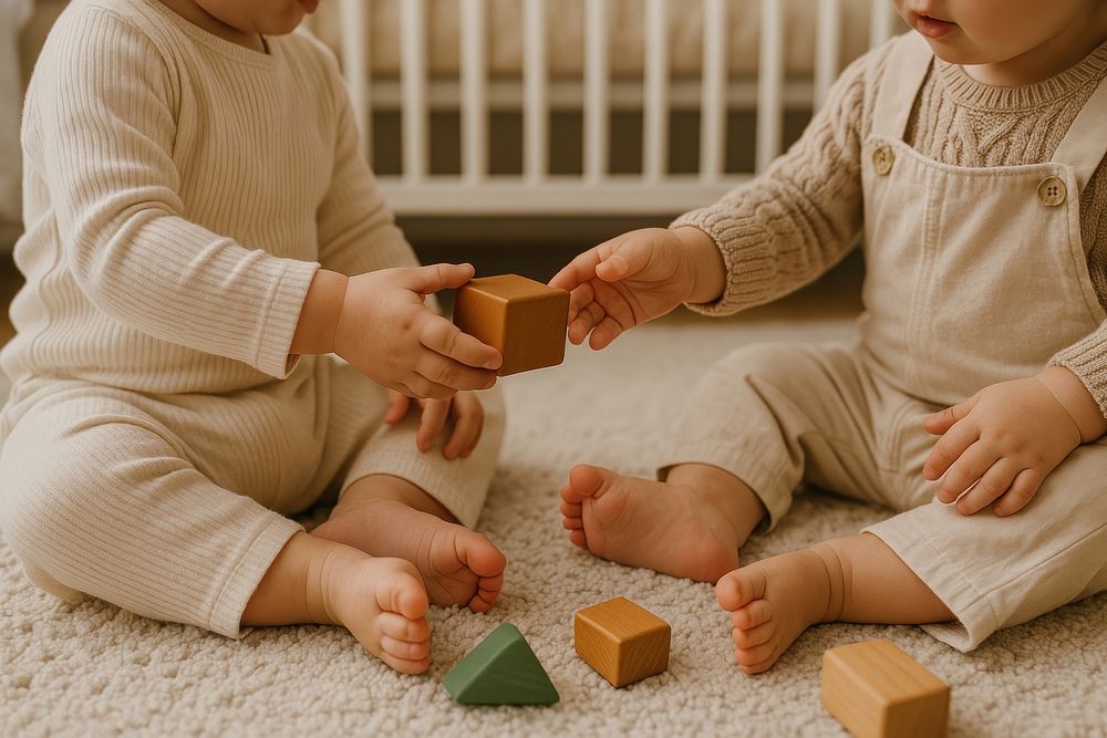 Toddlers sharing wooden blocks. | Free Photo - rawpixel