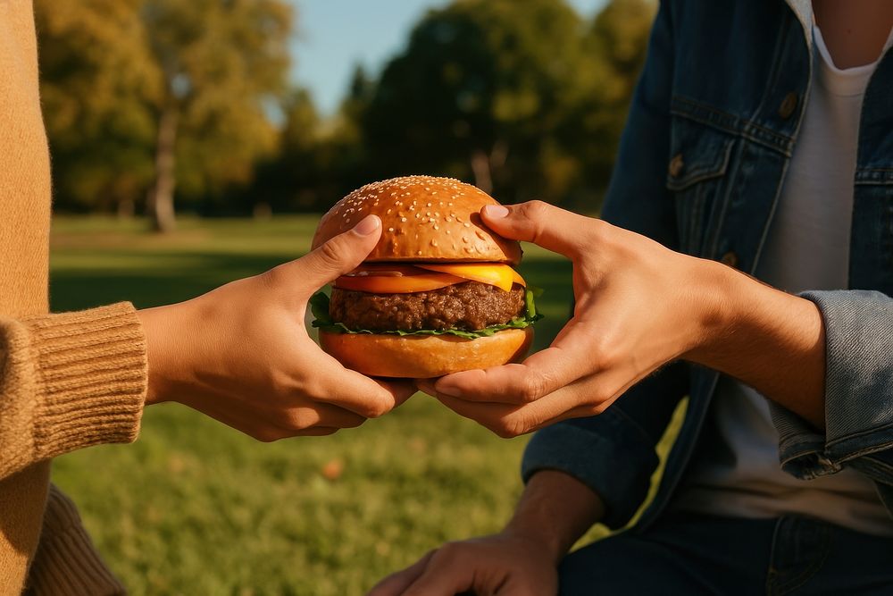 Sharing delicious burger outdoors | Free Photo - rawpixel