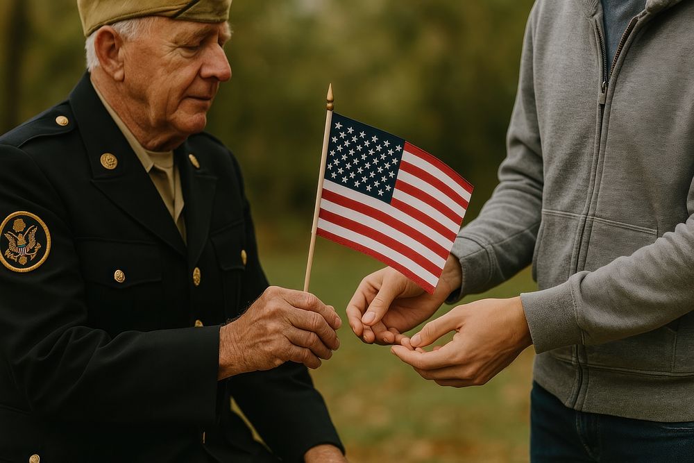 Veteran receiving American flag | Free Photo - rawpixel