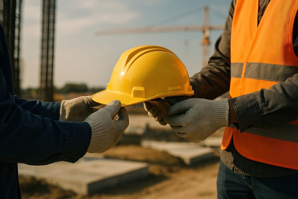 Construction safety teamwork collaboration outdoors. | Free Photo ...