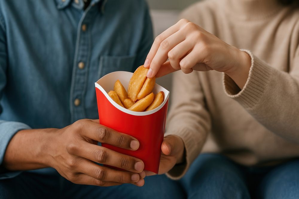Sharing crispy potato snacks together. | Free Photo - rawpixel