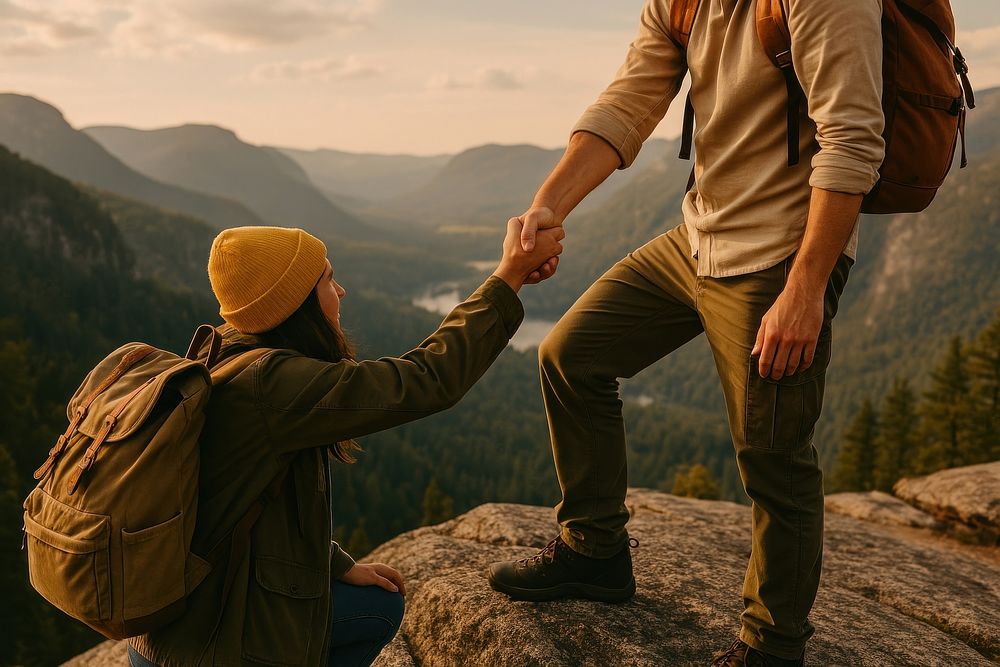 Hiking partners helping each other. | Free Photo - rawpixel