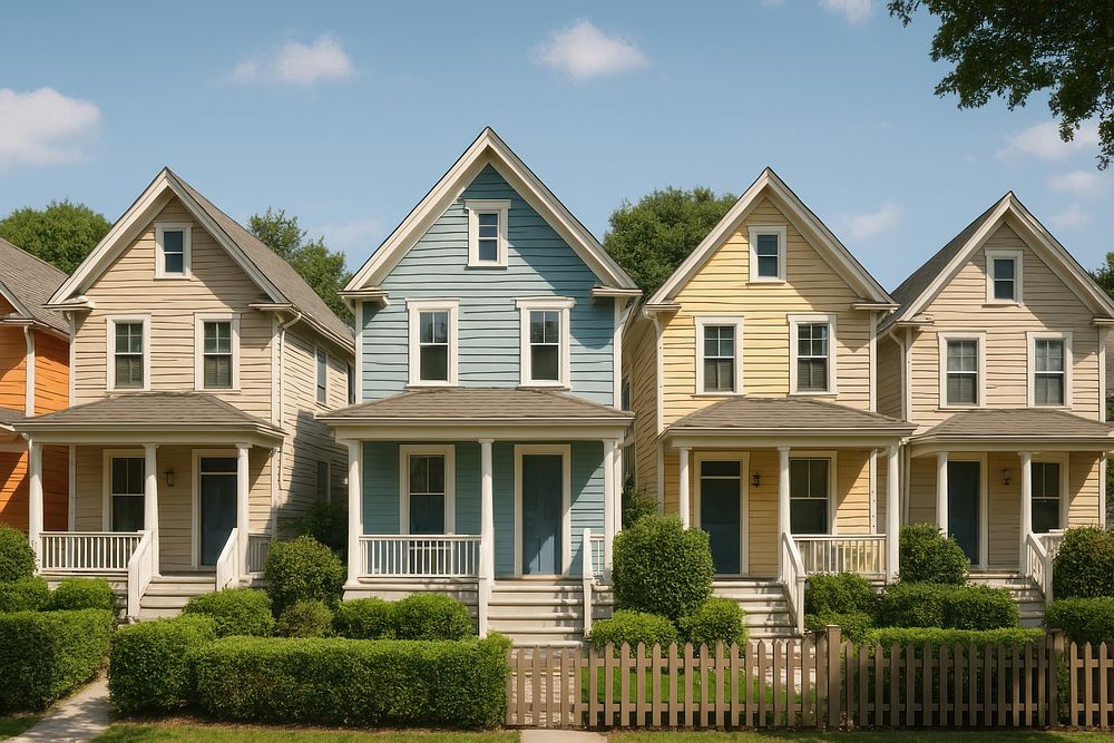 Colorful suburban homes in row. | Free Photo - rawpixel