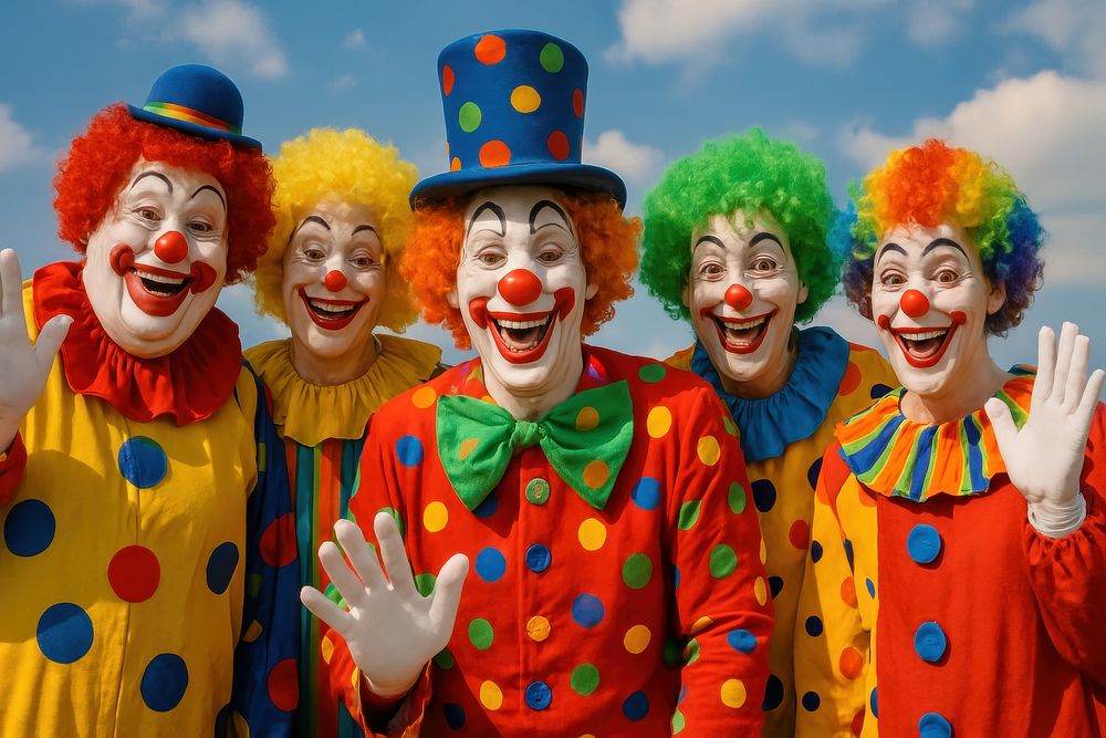 Colorful clowns smiling together joyfully. | Free Photo - rawpixel