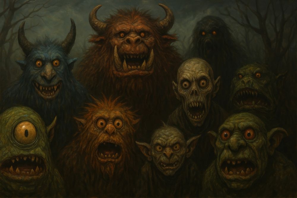 Monstrous creatures in eerie forest | Free Photo Illustration - rawpixel