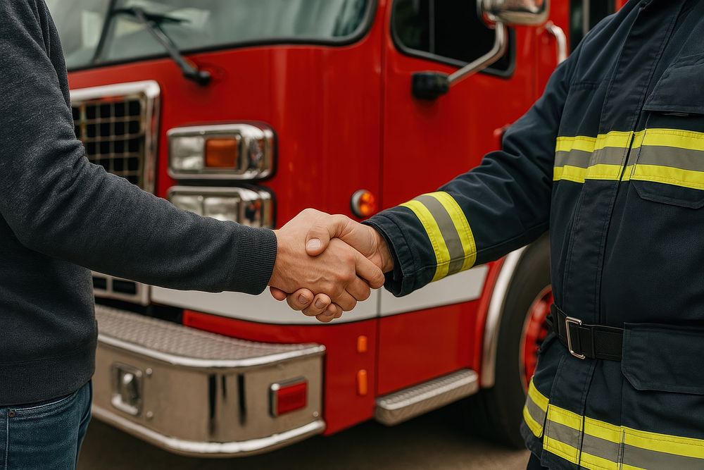 Firefighter handshake community support | Free Photo - rawpixel