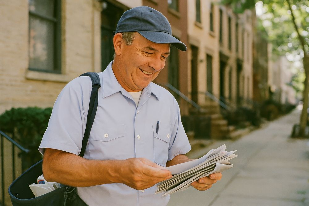 Smiling mailman delivering letters. | Free Photo - rawpixel