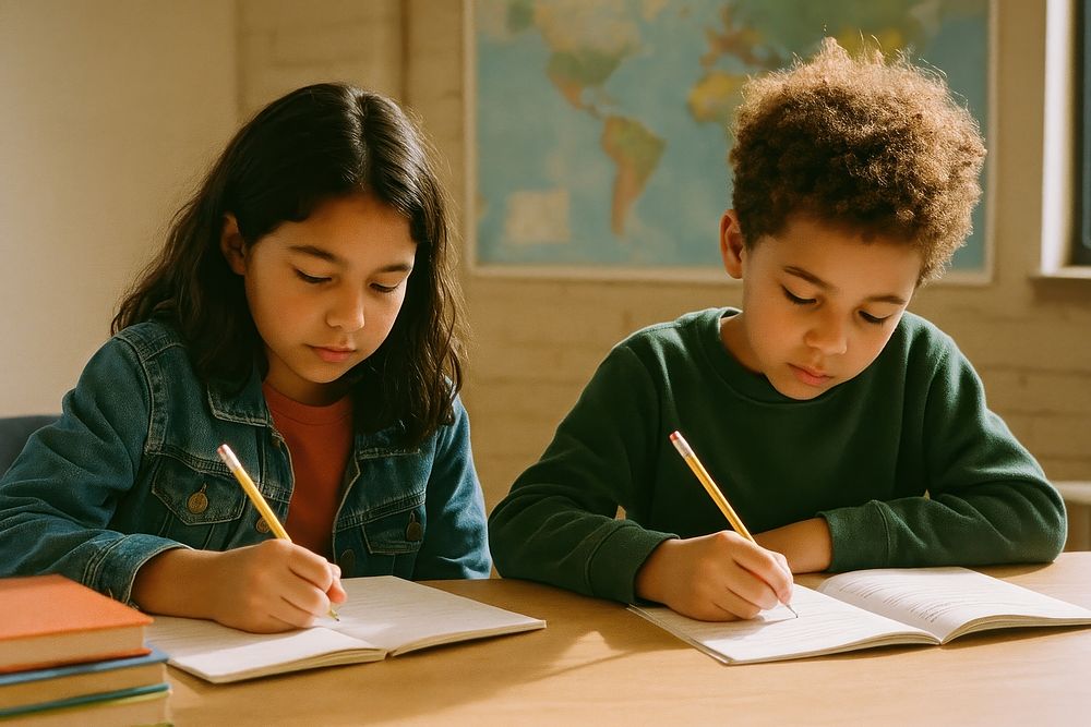 Children focused on writing. | Free Photo - rawpixel