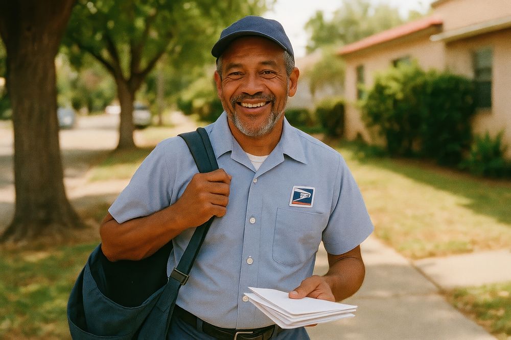 Smiling mailman delivering letters. | Free Photo - rawpixel