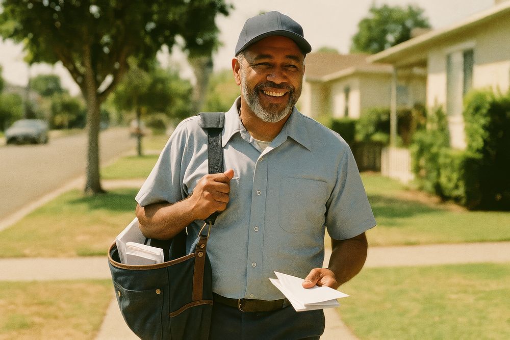 Smiling mailman delivering letters | Free Photo - rawpixel